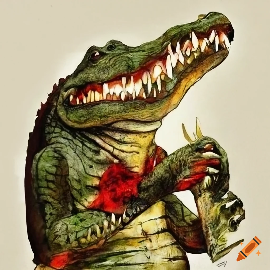 Humanoid king alligator painting by norman rockwell on Craiyon
