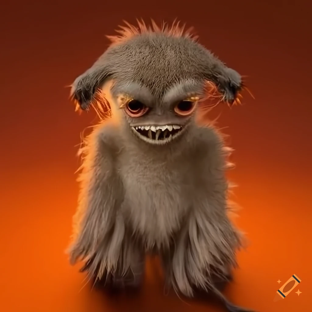 Sad hairy monster holding a daisy in a symmetrical composition on Craiyon