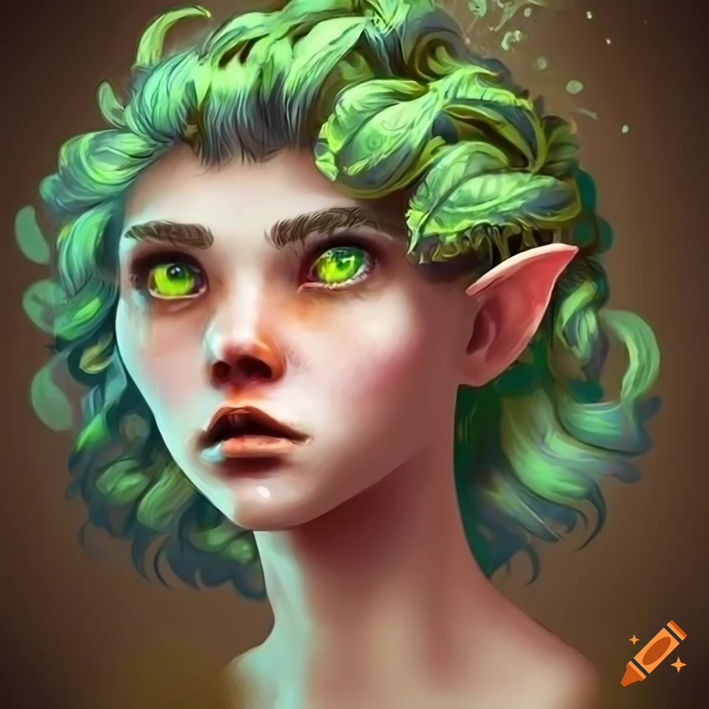 Illustration Of A Mischievous Forest Spirit With Long Hair And Green
