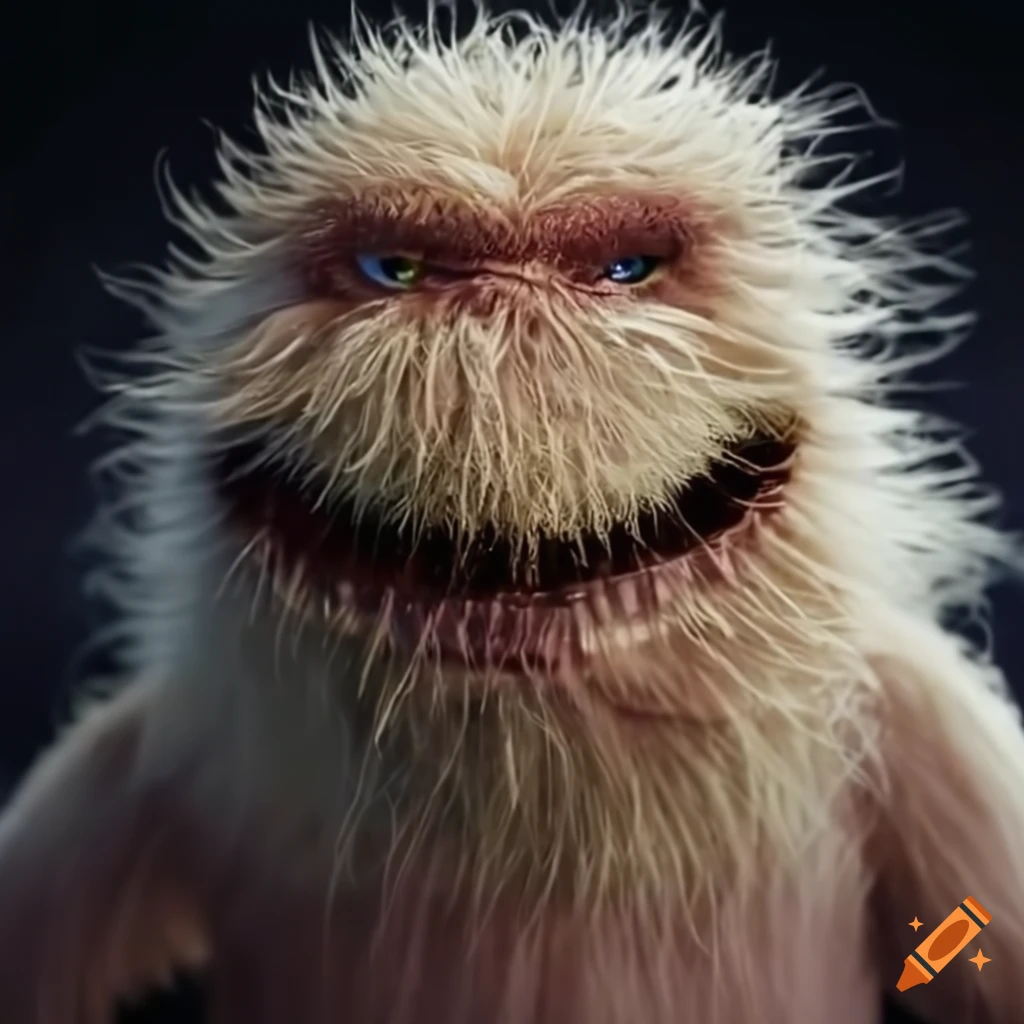 Hairy Monster Holding A Daisy In A Symmetrical Composition With Clear Details And Sharp Lines On