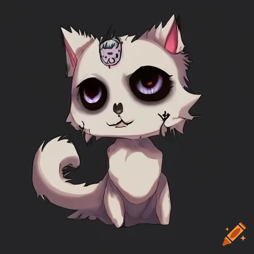 Anime chibi evil cryptid cat with a skull face and long shadow on Craiyon