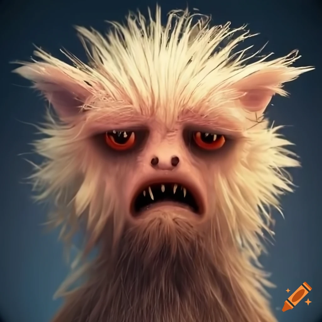 Hairy monster holding a daisy in a symmetrical composition on Craiyon