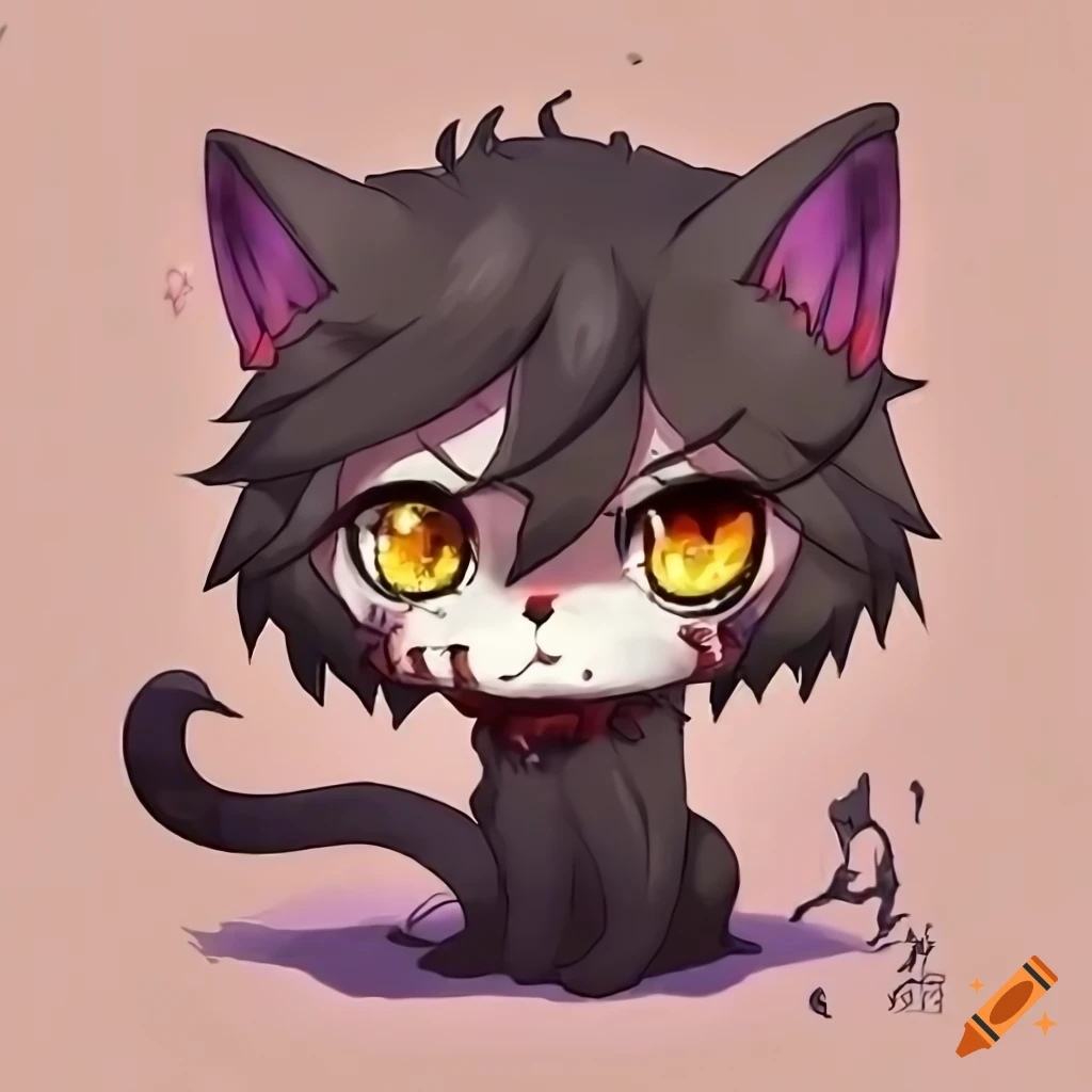Anime chibi evil cryptid cat with a long shadow named Złowrogi Kociak ...
