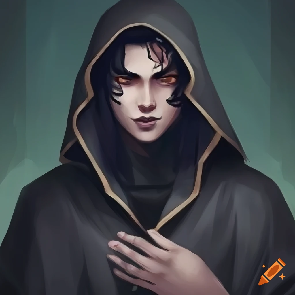 Illustration of a handsome androgynous figure with black hair and a ...