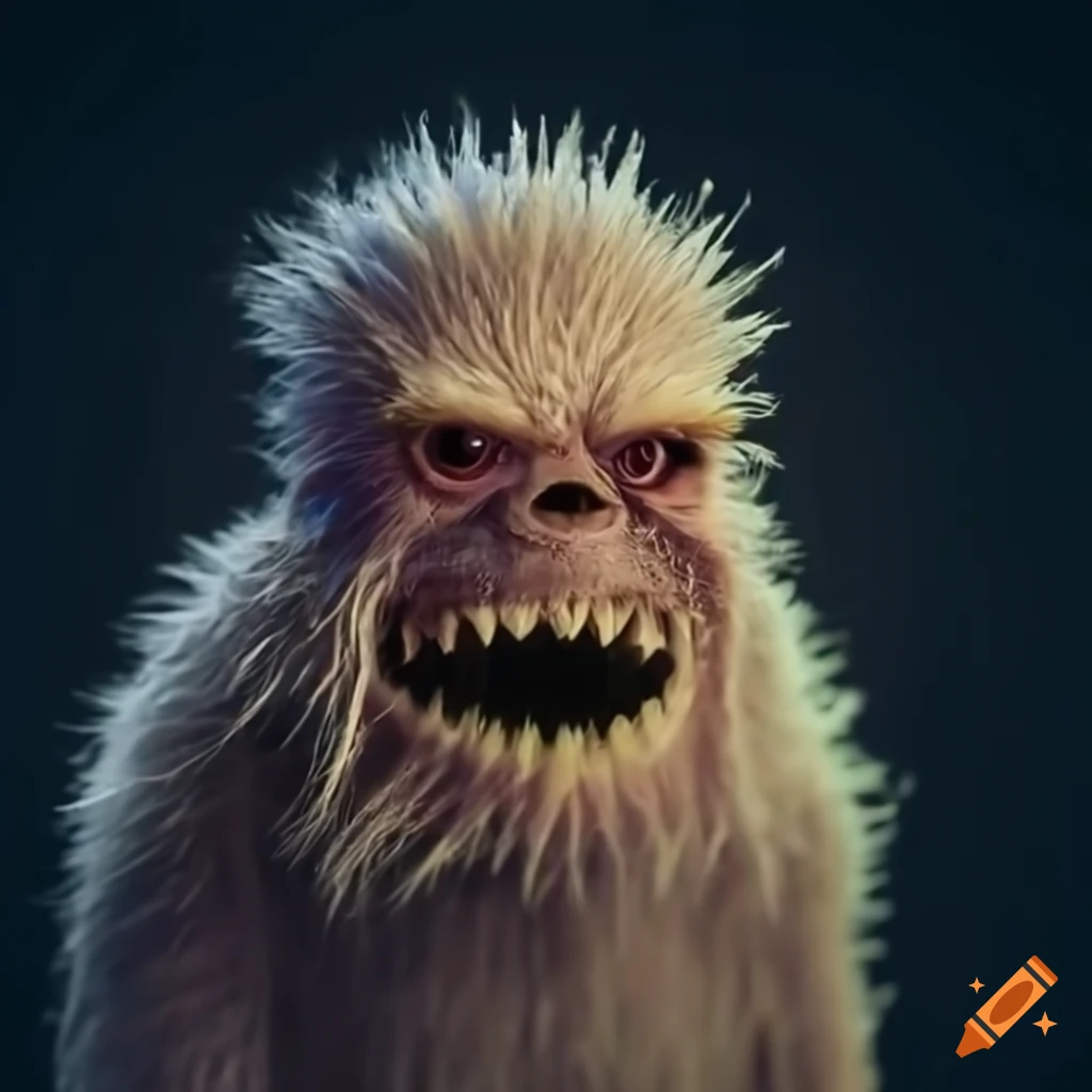 Sad hairy monster holding a daisy in a symmetrical composition with ...