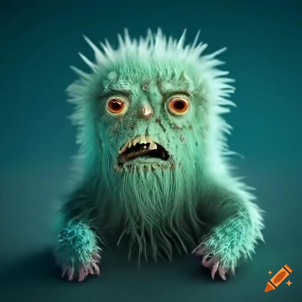 Hairy monster holding a daisy in a symmetrical composition on Craiyon