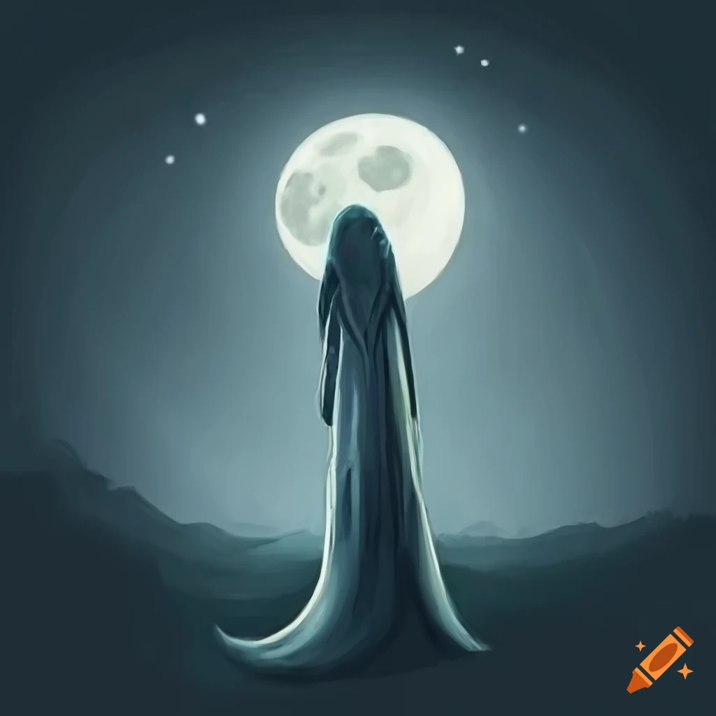 Ghost on top of the moon in a drawing on Craiyon
