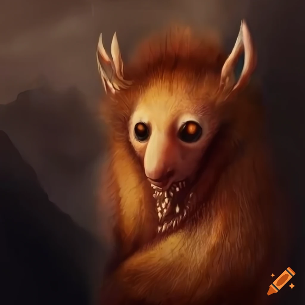 Detailed drawing of a monster in the mountains with silky fur and ...