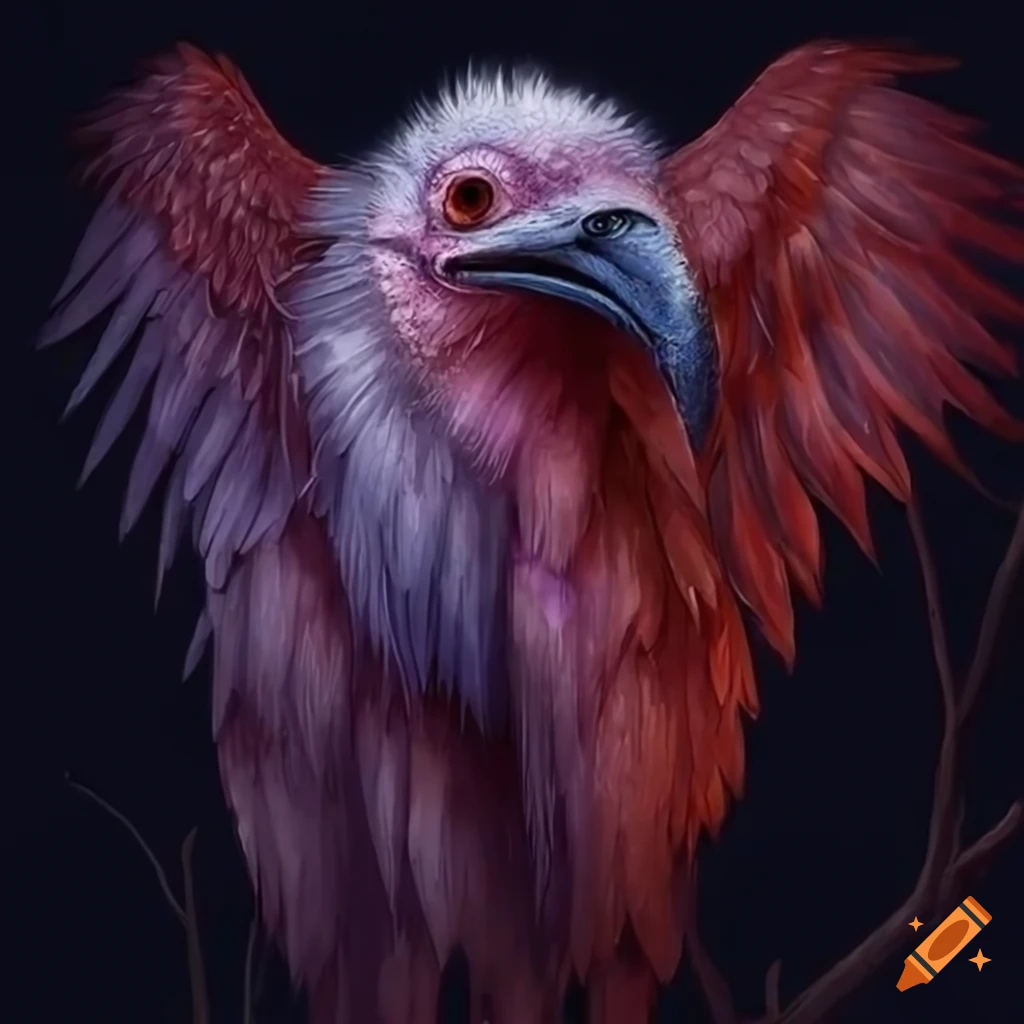 Detailed drawing of a monster with silky fur, feathery wings, and ...