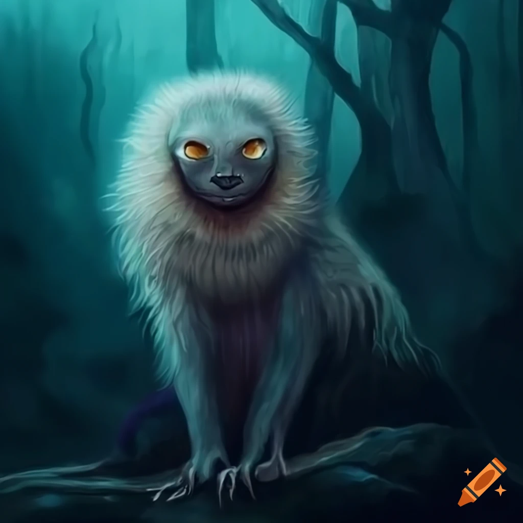 Detailed drawing of a monster in the mountains with silky fur and ...