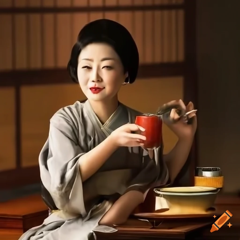 Elegant japanese lady serving tea in a charming teahouse on Craiyon