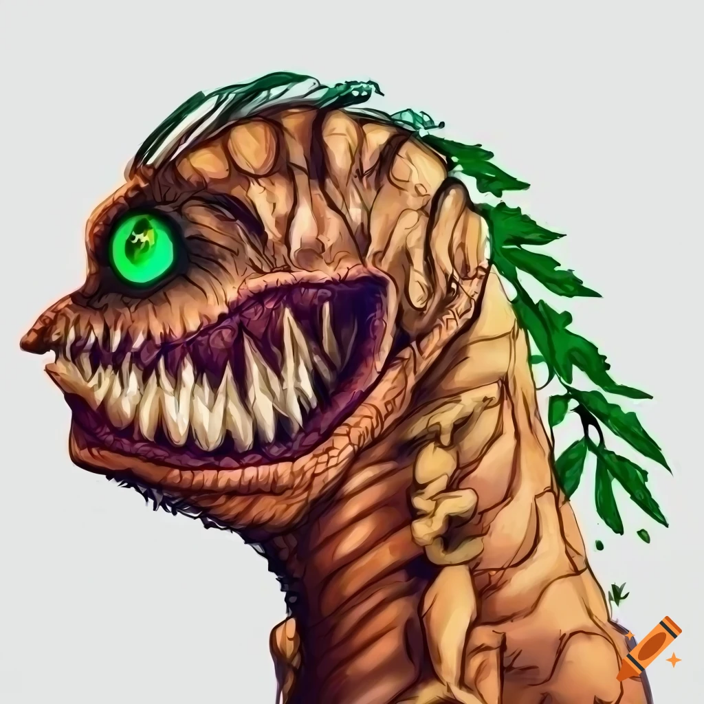 Adorable monster with detailed scaly skin and braids, surrounded by ...