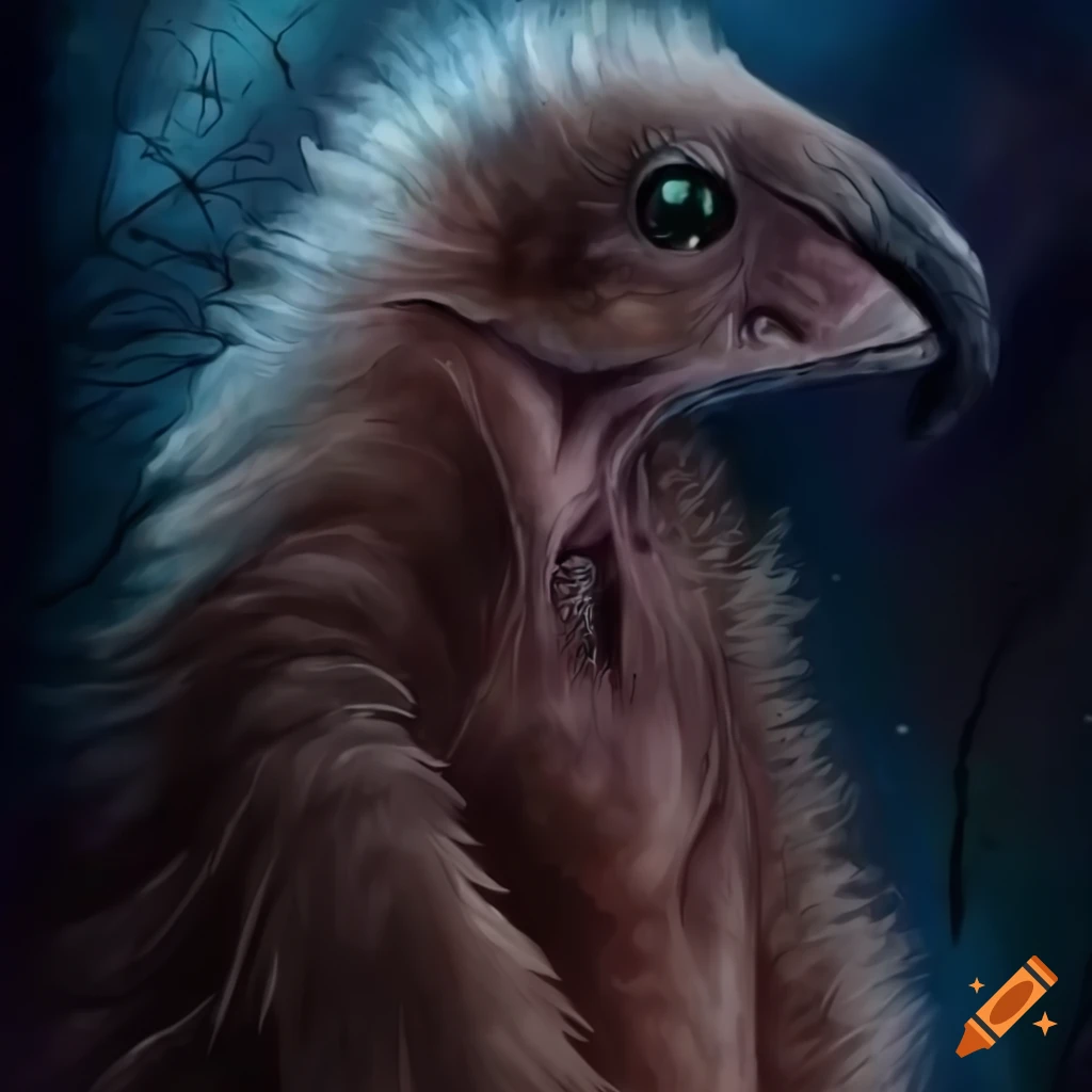 Detailed drawing of a monster in the mountains with silky fur and ...