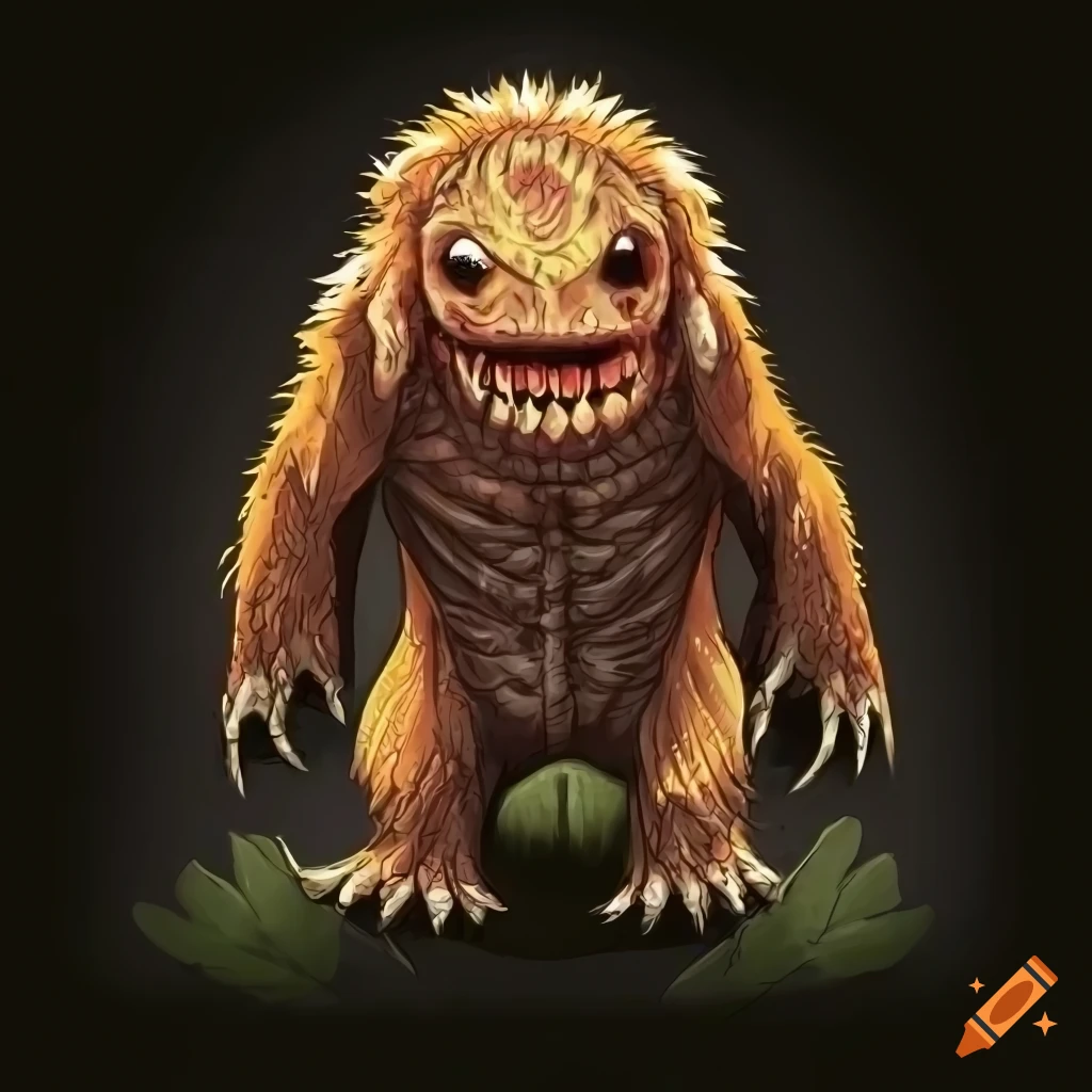 Adorable monster with detailed scaly skin and braid hair, surrounded by ...