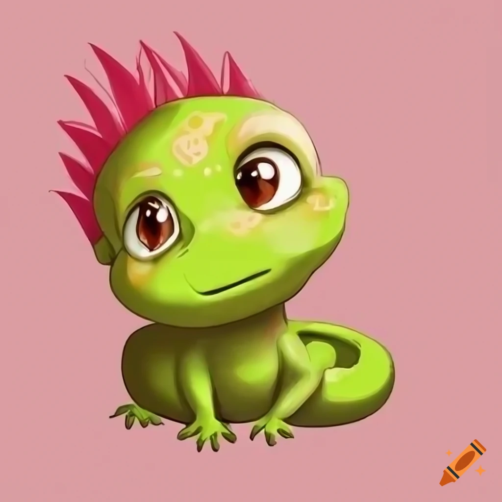 Cartoon baby lizard with a mohawk on Craiyon