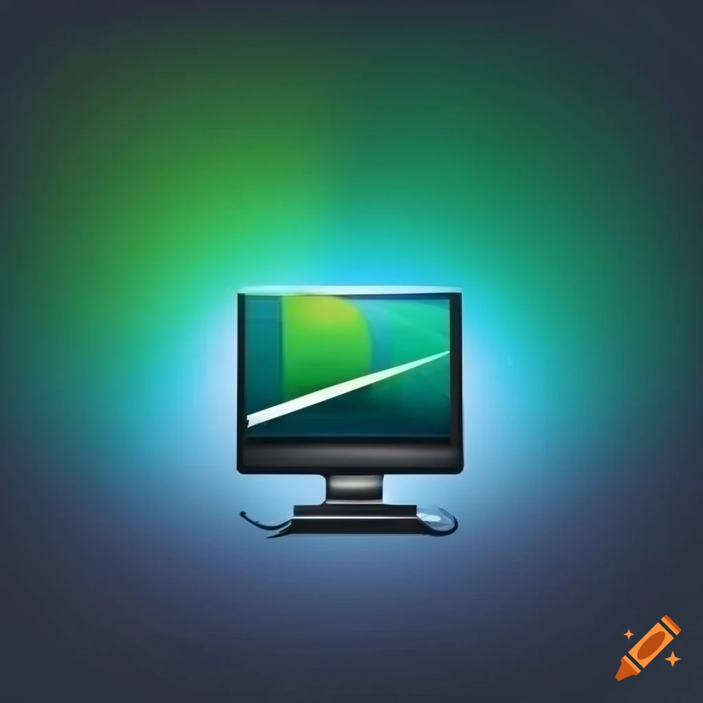 Simple logo for a computer company with a raised flat screen in emerald ...