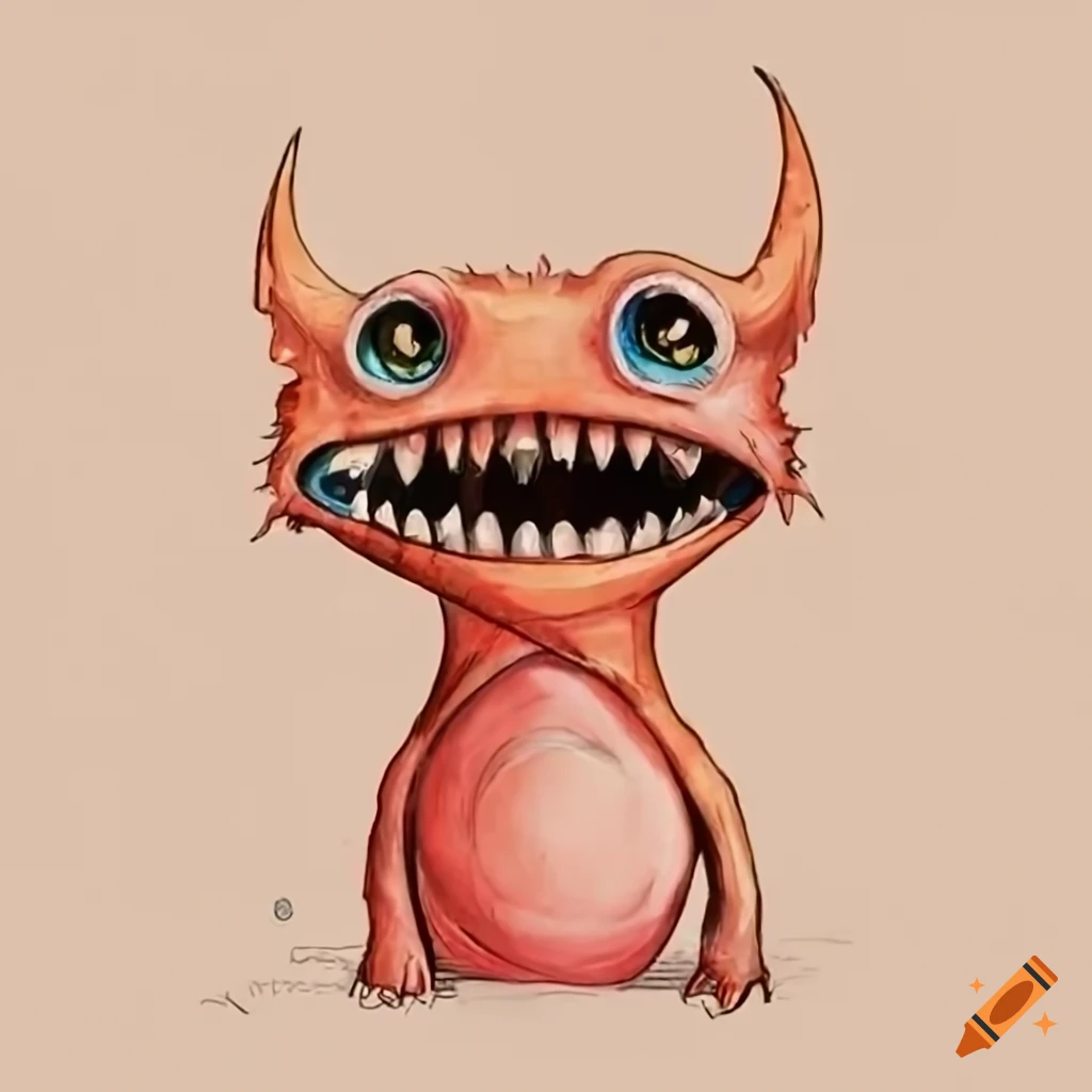 Child's drawing of an adorable monster with fur and scales on Craiyon