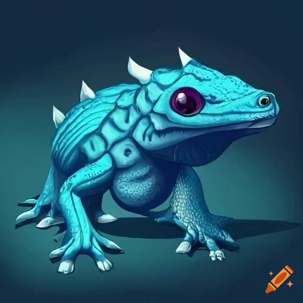 Drawing of a cute aquatic blue lizard with stylized scales on Craiyon