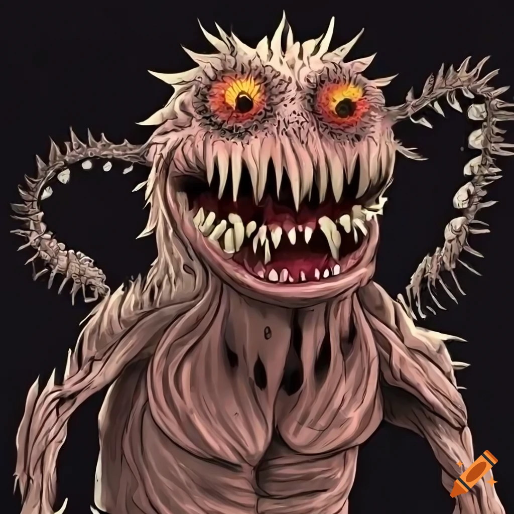 Adorable dancing monster with sunflower head and scaly skin on Craiyon