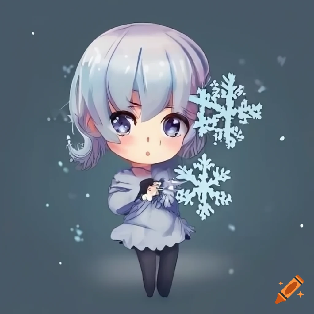 Anime chibi holding a large snowflake on Craiyon