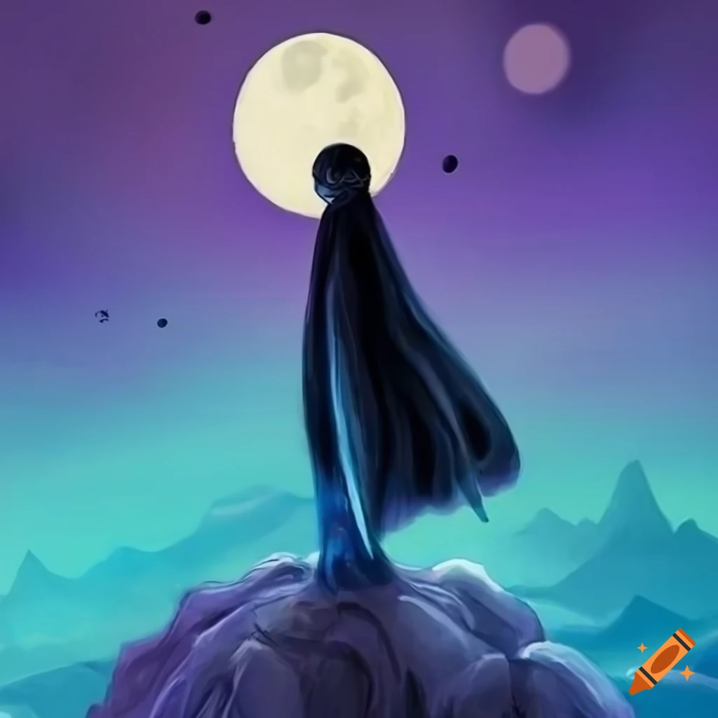 Ghost on top of the moon in a drawing on Craiyon