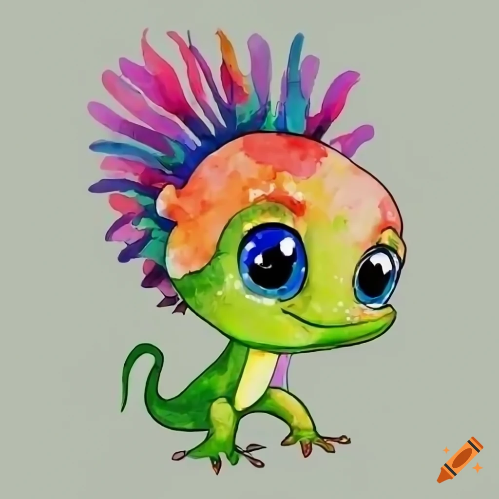 Cartoon baby lizard with a mohawk on Craiyon