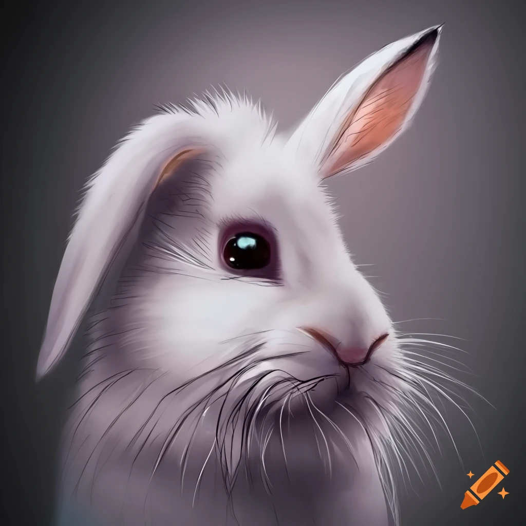 Adorable white rabbit with a big black ribbon around its neck on Craiyon