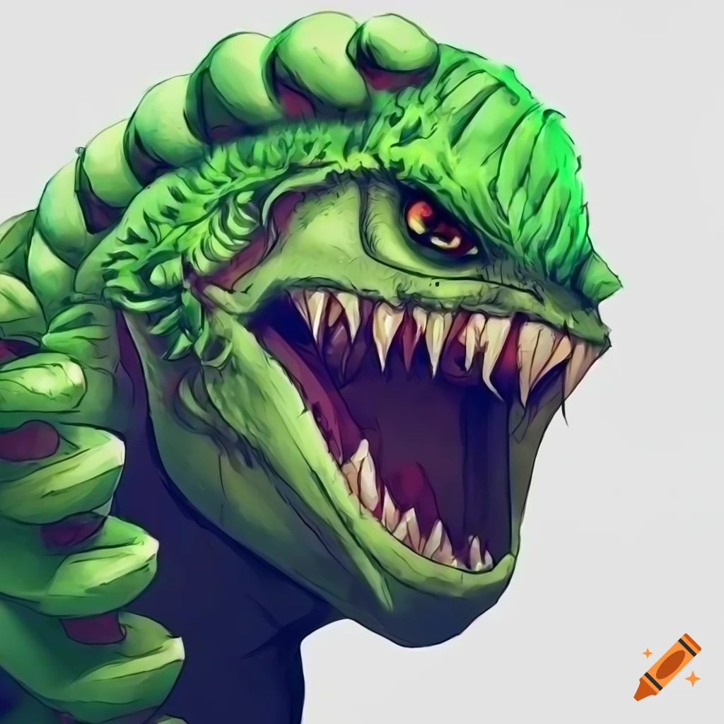 Drawing of an adorable monster with sharp teeth and scaly skin on Craiyon