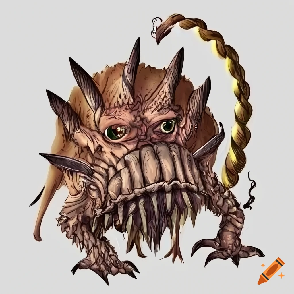 Drawing of an adorable monster with sharp teeth and scaly skin, adorned ...