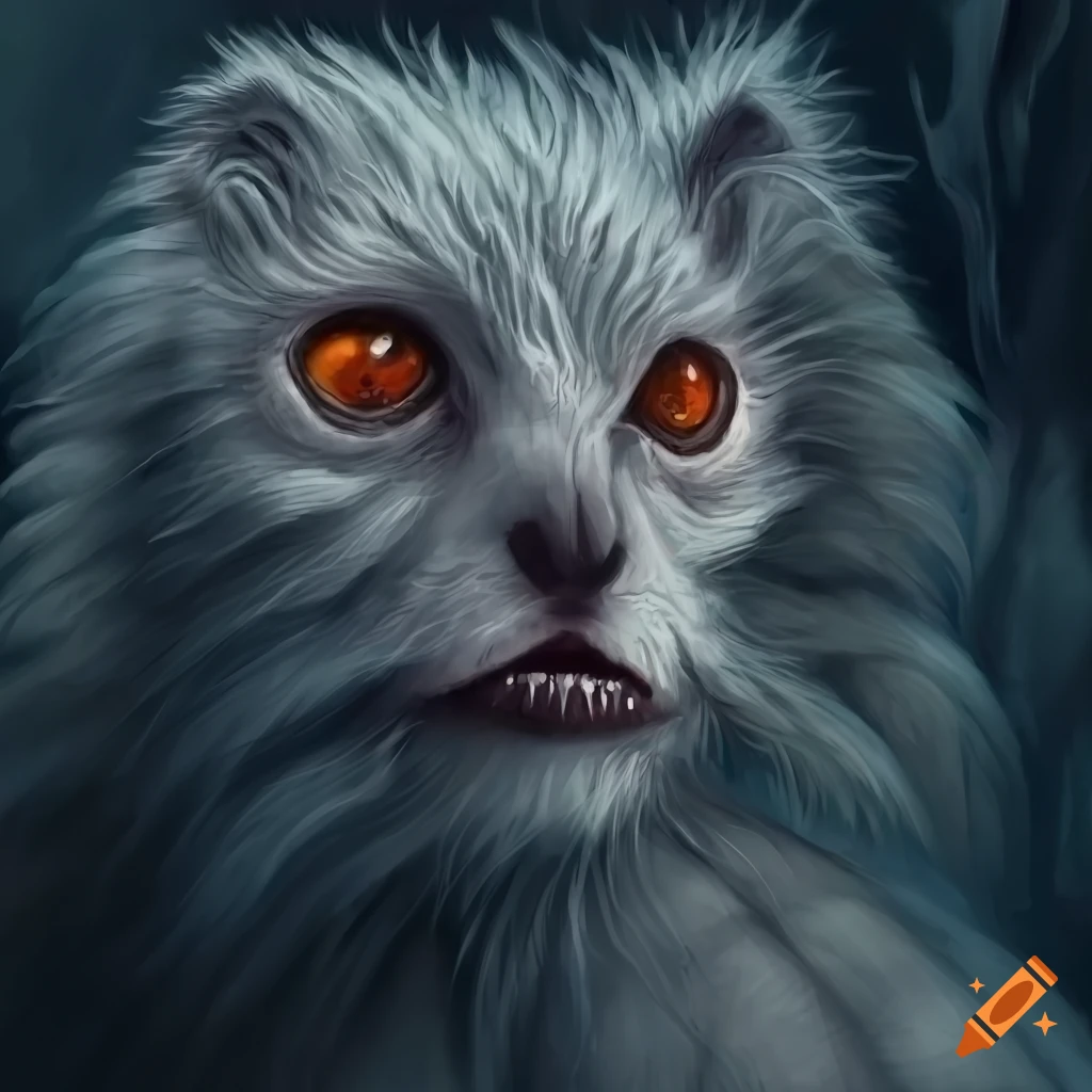 Detailed drawing of a monster in the mountains with silky fur and ...