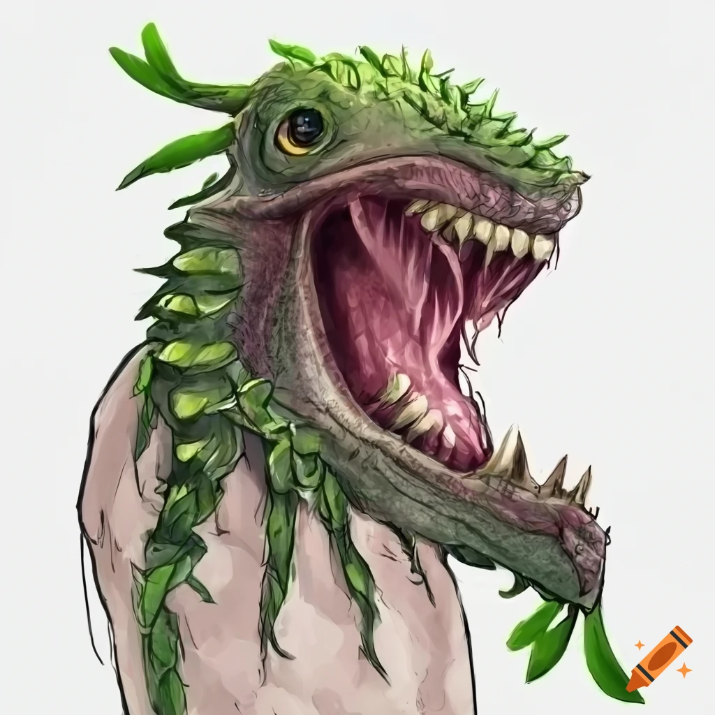 Adorable monster with detailed scaly skin and braids, surrounded by ...