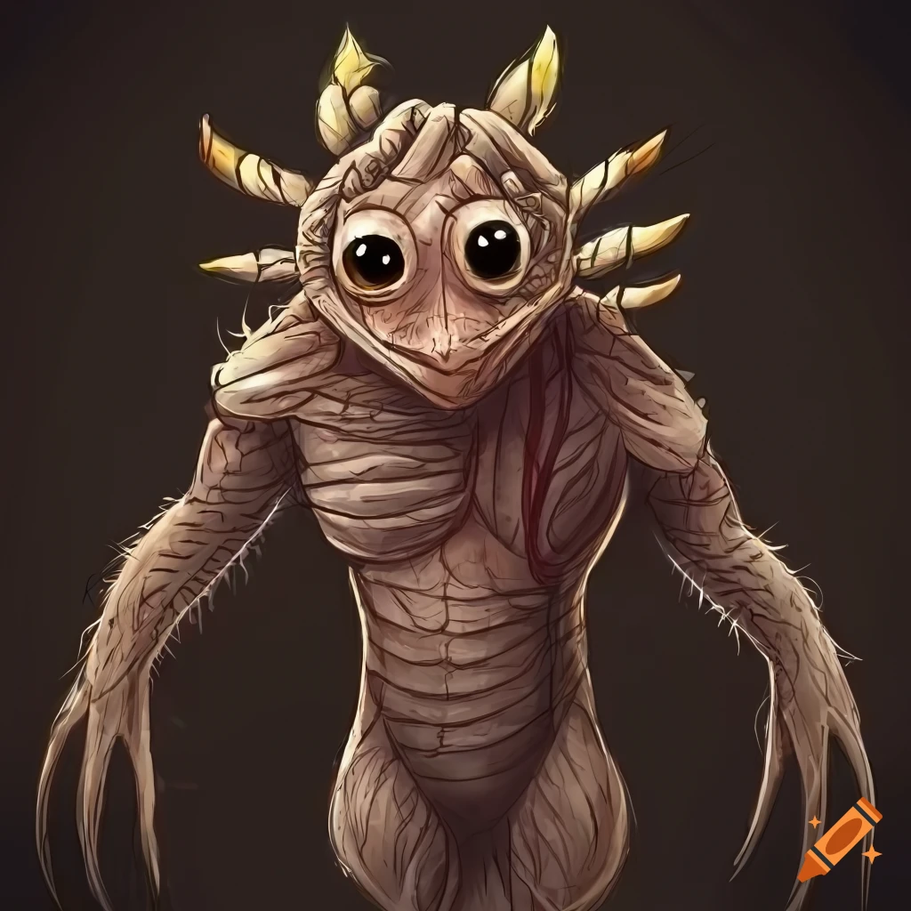 Drawing of an adorable monster with sharp teeth and scaly skin, adorned ...