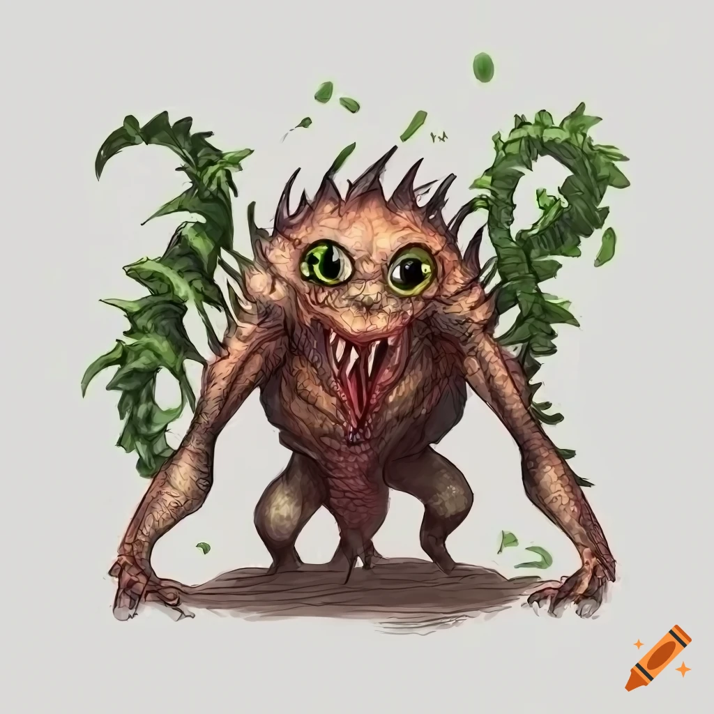 Adorable monster with detailed scaly skin and braids, surrounded by ...