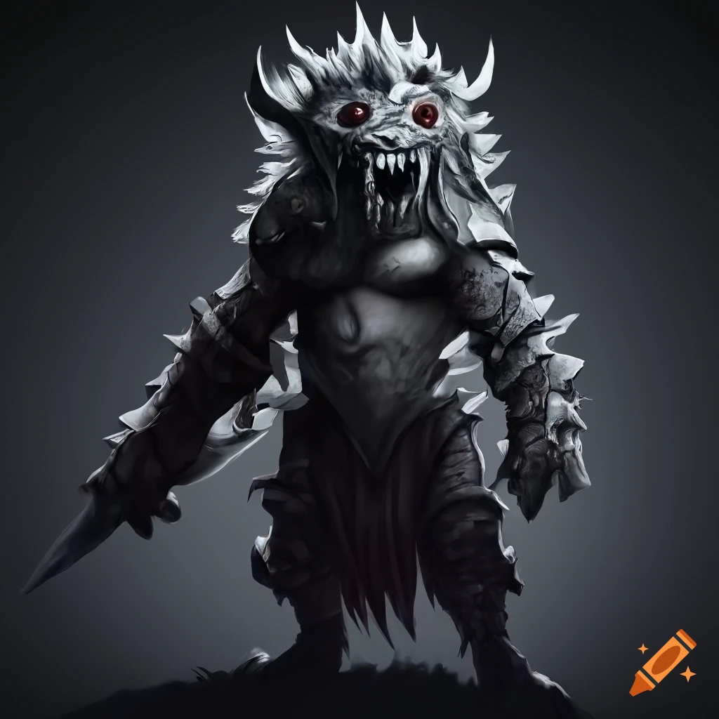 Black and purple monster holding a mace on white background on Craiyon