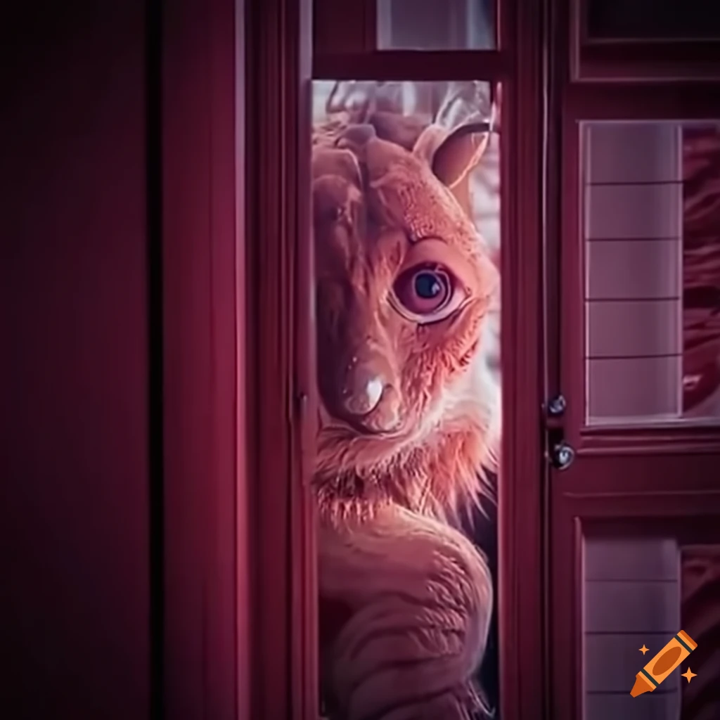 Funny creature closing building's front door in infrared cctv footage ...