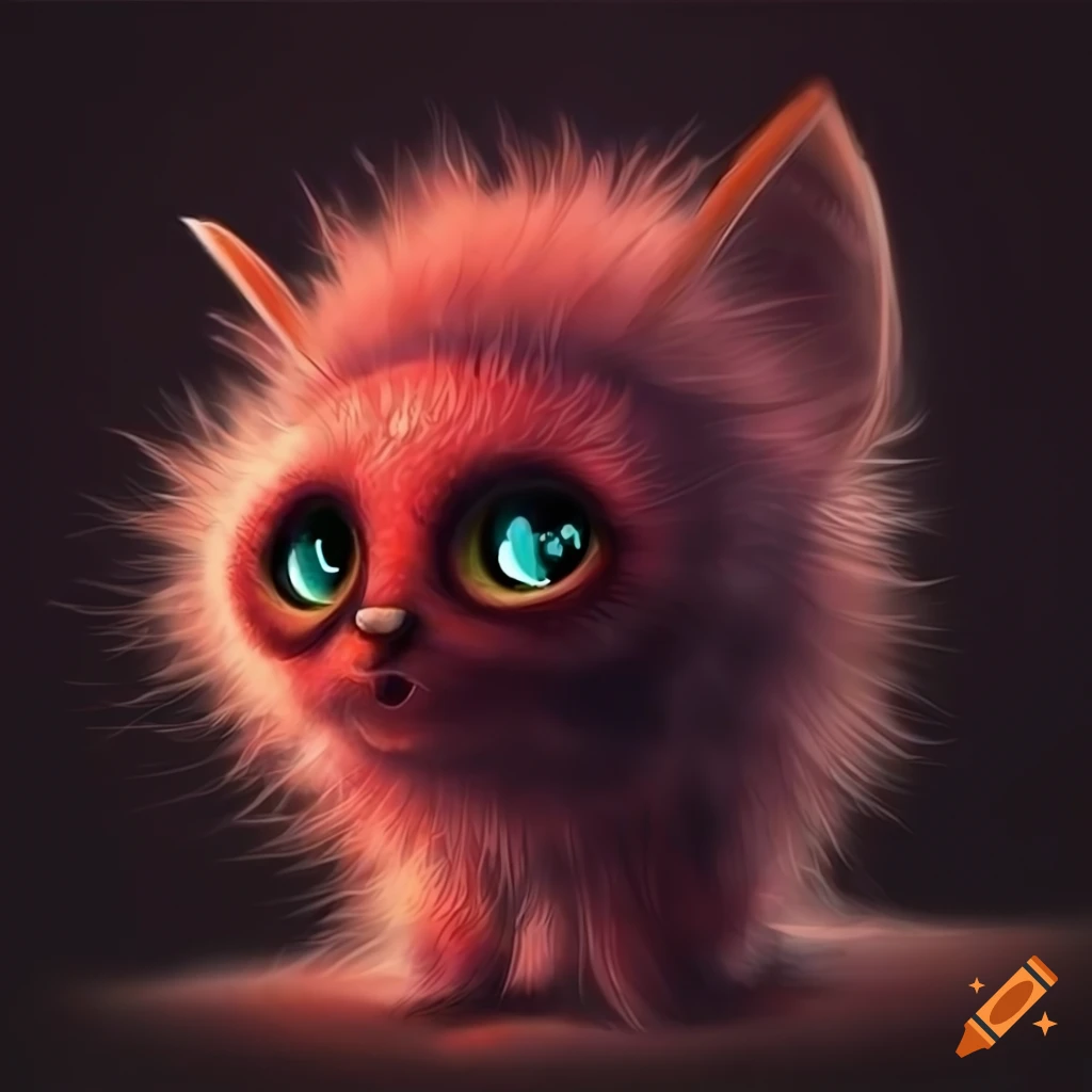 Adorable black and red creature with detailed fluffy fur and expressive ...