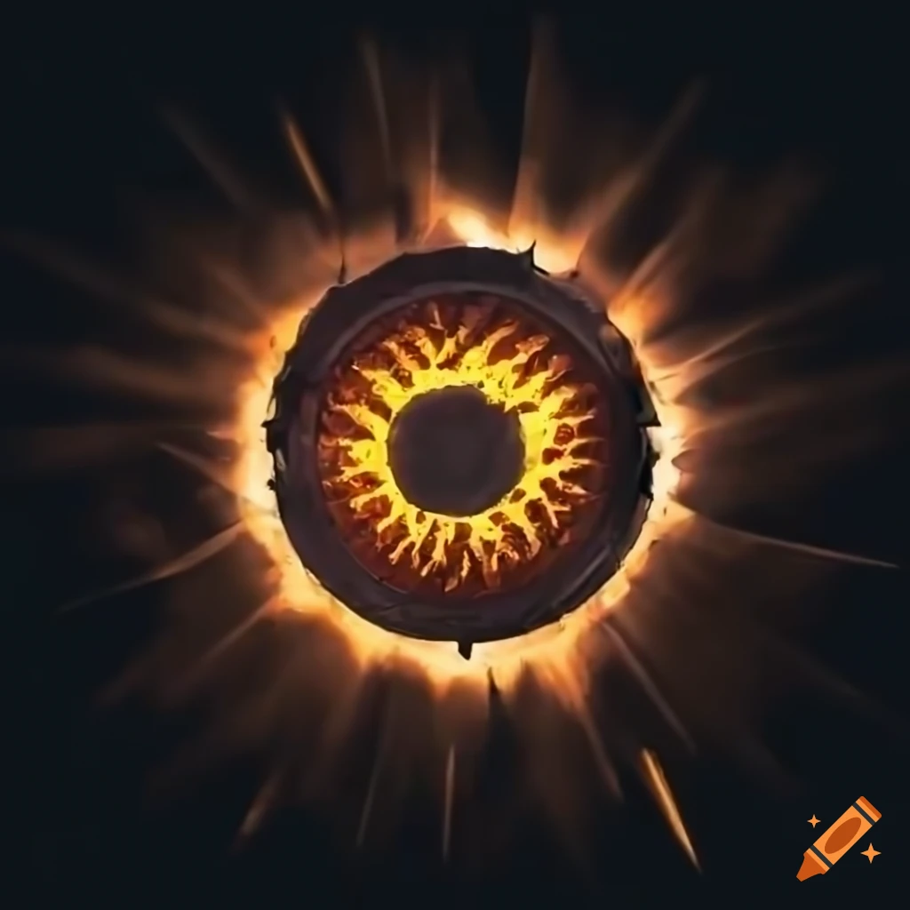 Mace and sun design on white background with black edges in 8k ...