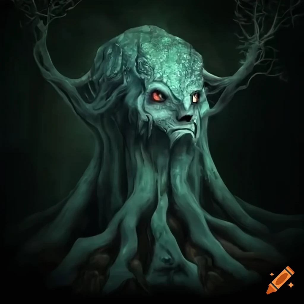 Tree-spirit fantasy monster on white background in sharp 8k resolution ...