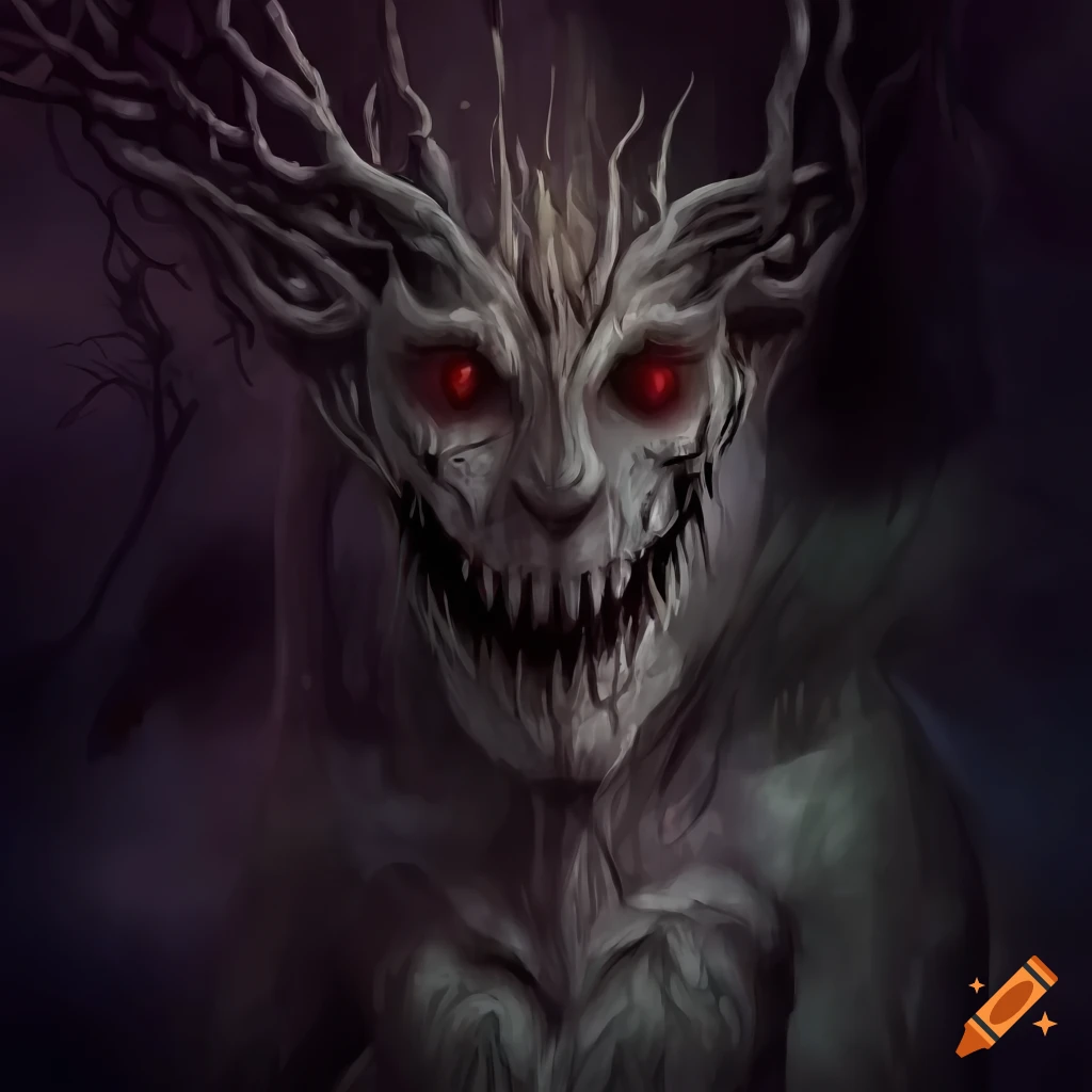 Tree spirit fantasy design with sharp contrasts and white edges on Craiyon