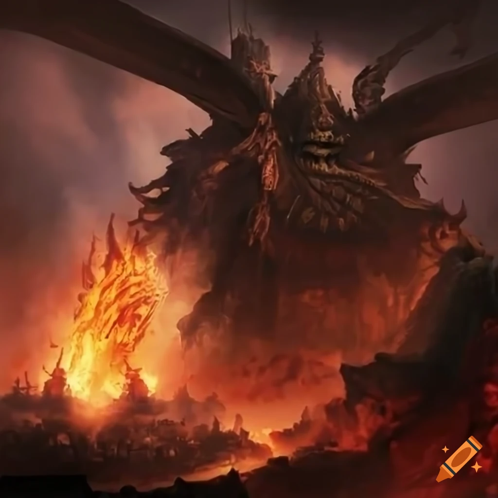 Facade of a palace castle with fire and storm in a fantasy environment ...