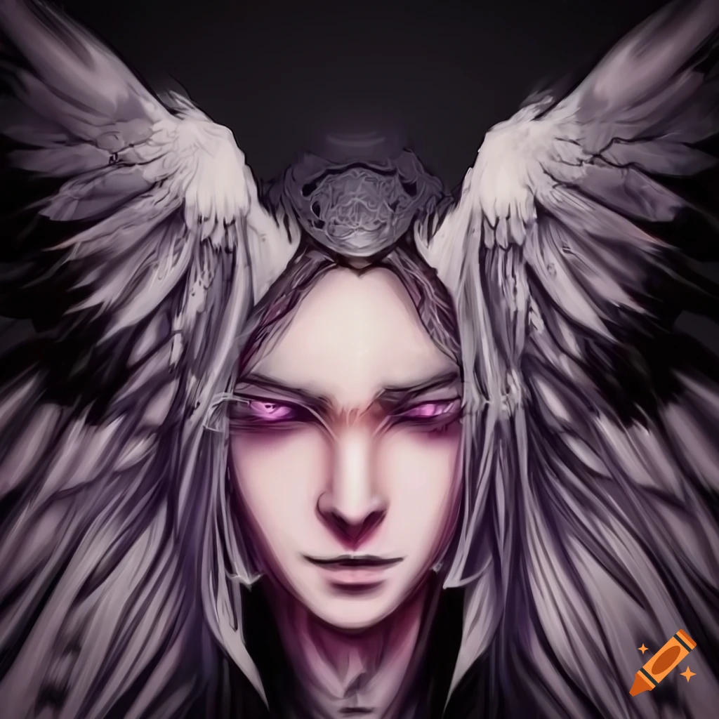 Androgynous fallen angel with halberd in 8k anime-inspired drawing on ...