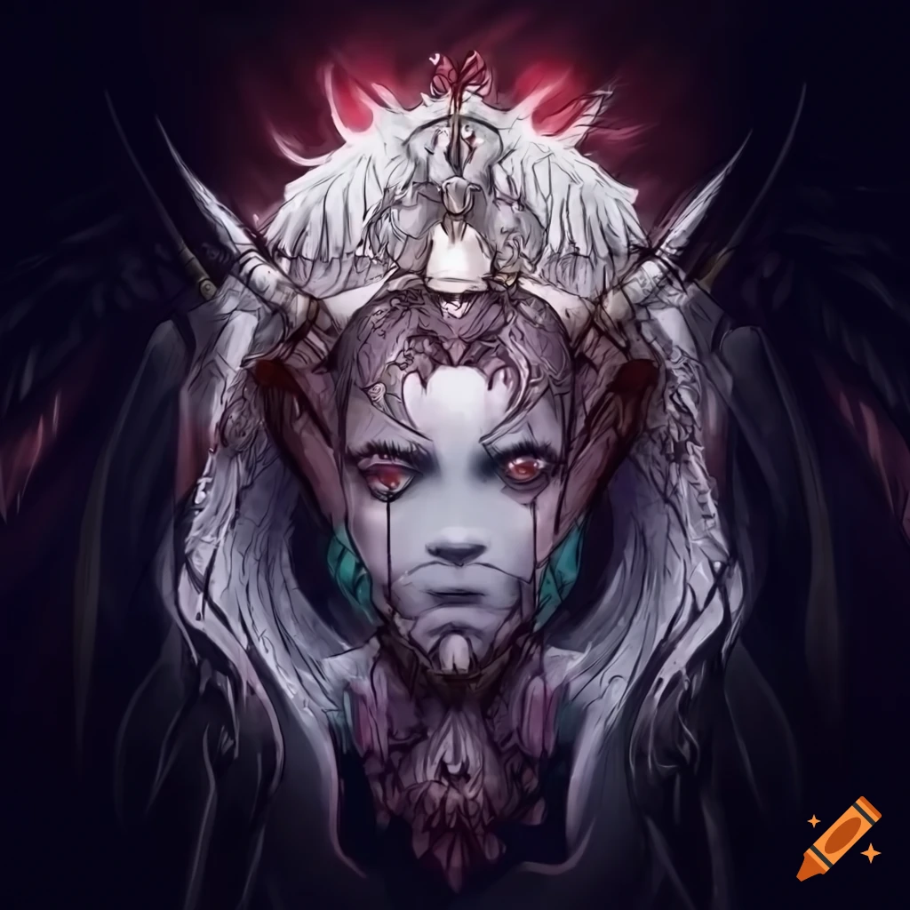Anime-inspired drawing of Aeshma, mace, demon, and archangel in ...