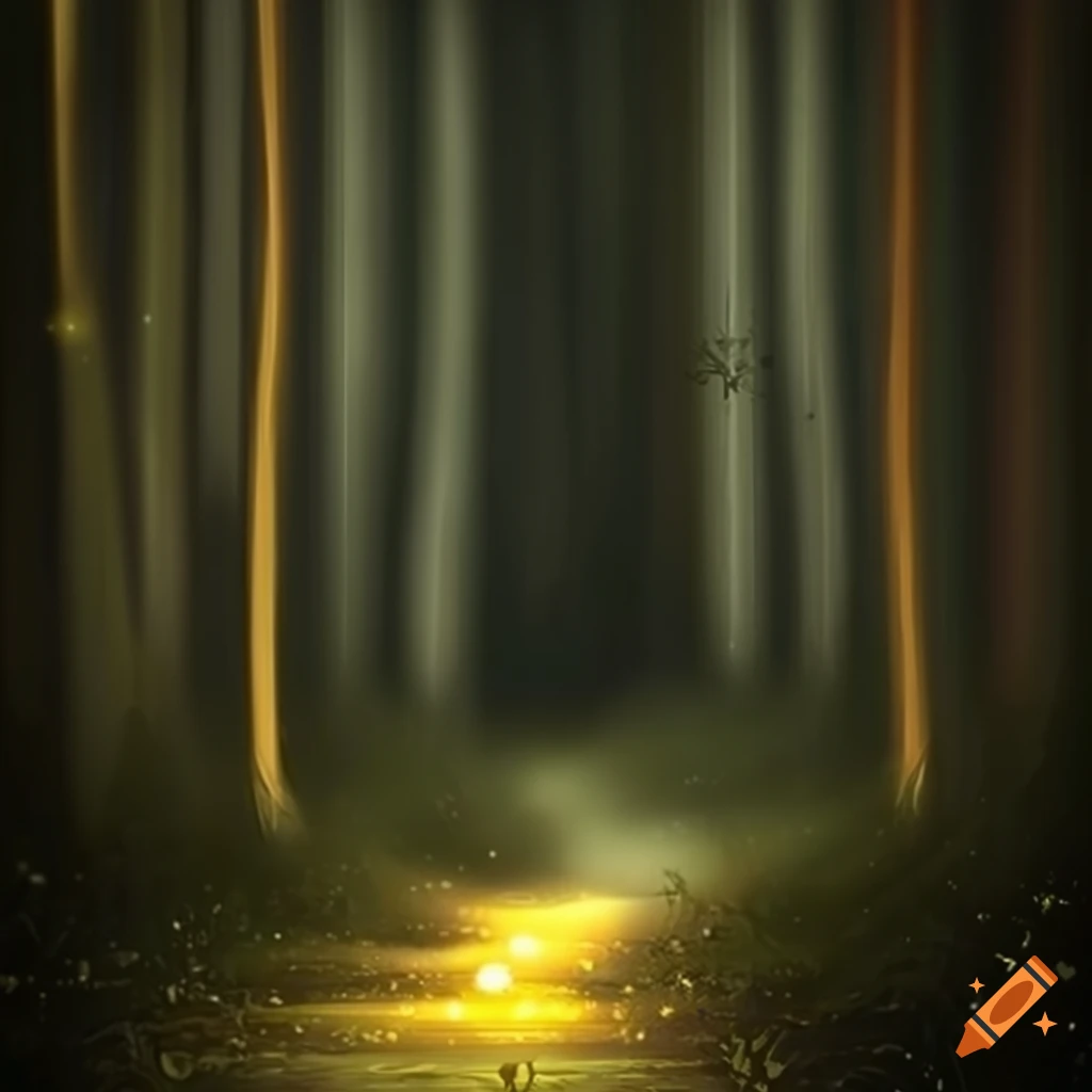 Path lit by fireflies in a mystical forest with glowing silver and gold leaves on Craiyon