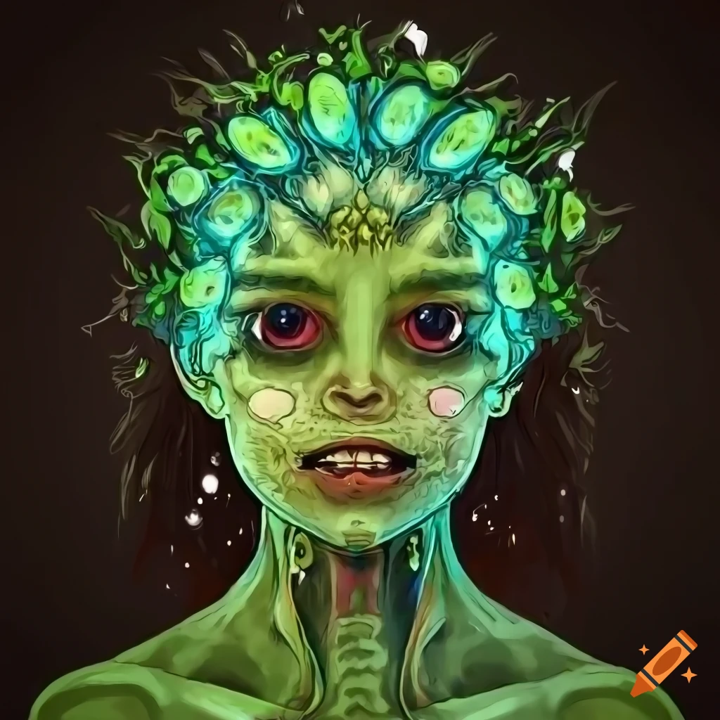 Highly detailed design of a plant-monster with big expressive eyes on ...