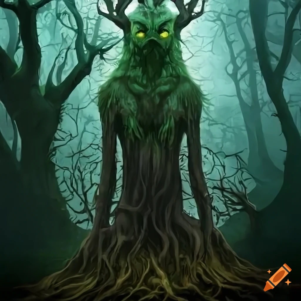 Tree spirit fantasy monster design with sharp contrasts on Craiyon