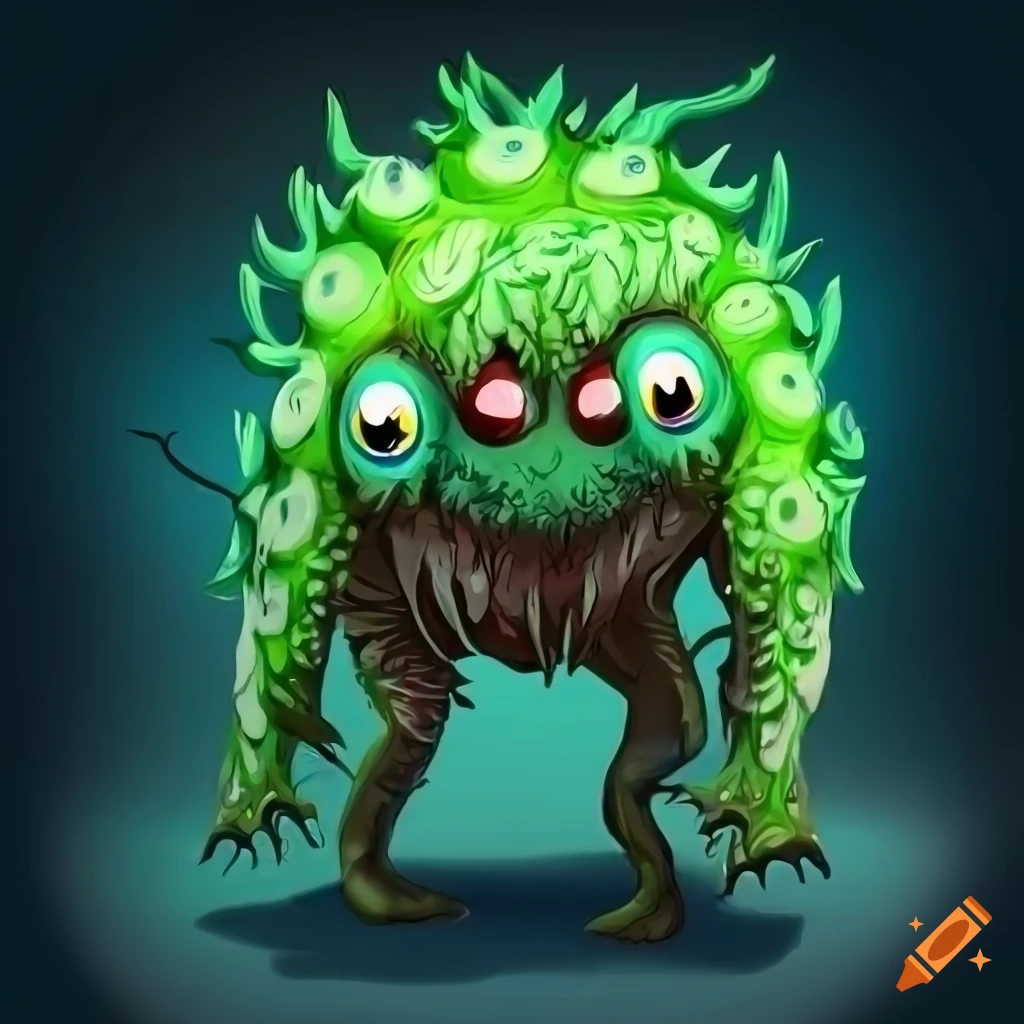 Highly detailed design of a plant-monster with big expressive eyes and ...