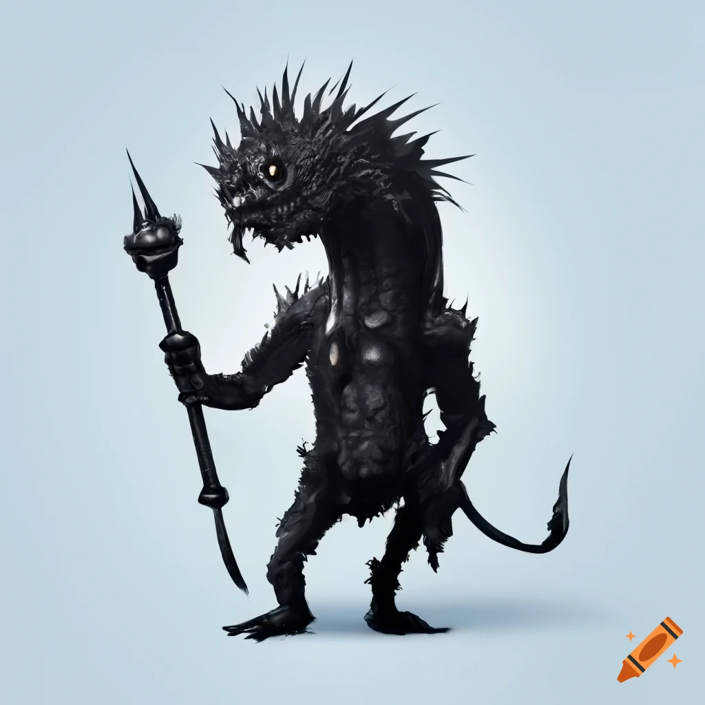 Black and purple monster holding a mace on white background on Craiyon