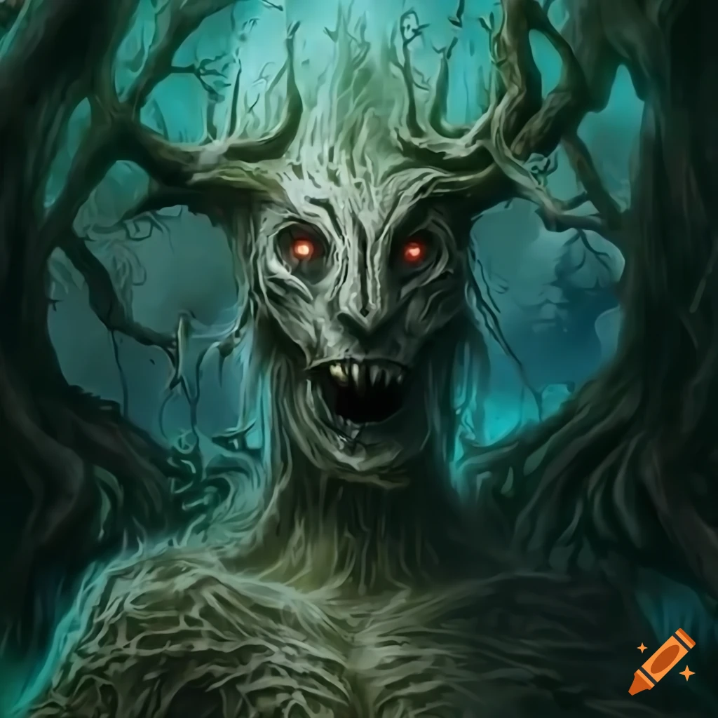 Tree spirit fantasy design with sharp contrasts and white edges on Craiyon