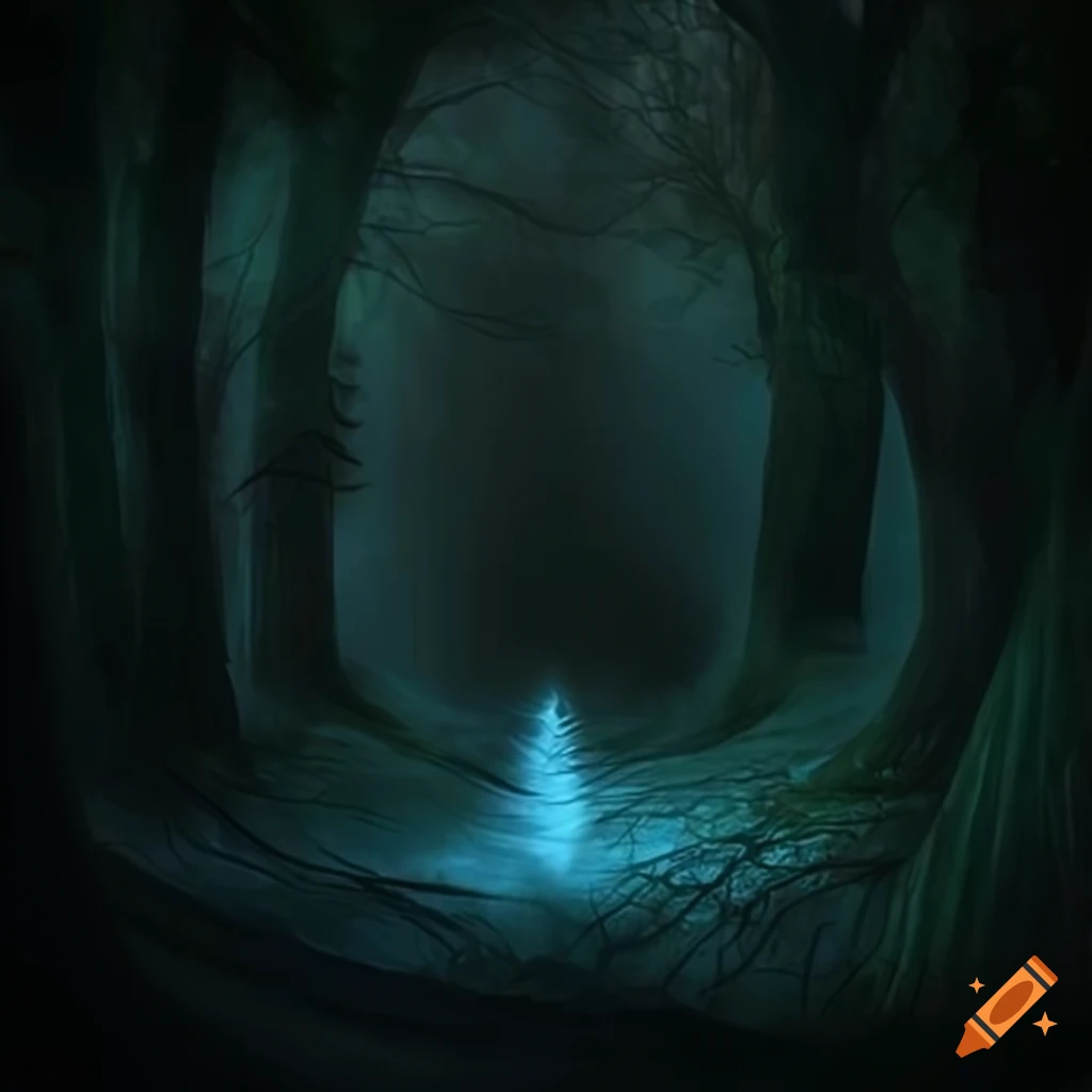 Illustration of a detailed will-o'-the-wisp in a ghostly forest on Craiyon