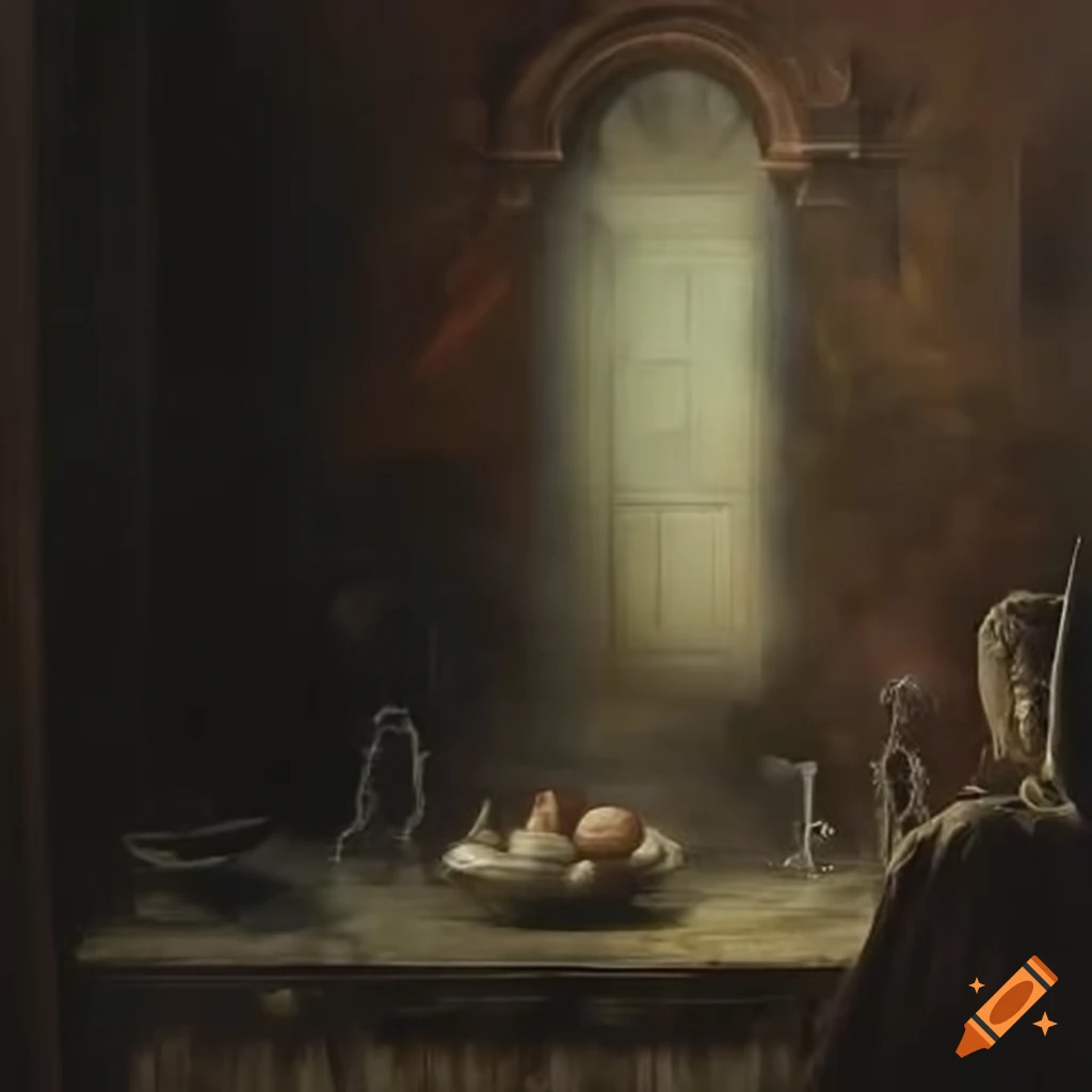 Haunting artwork displayed in an art gallery interior on Craiyon